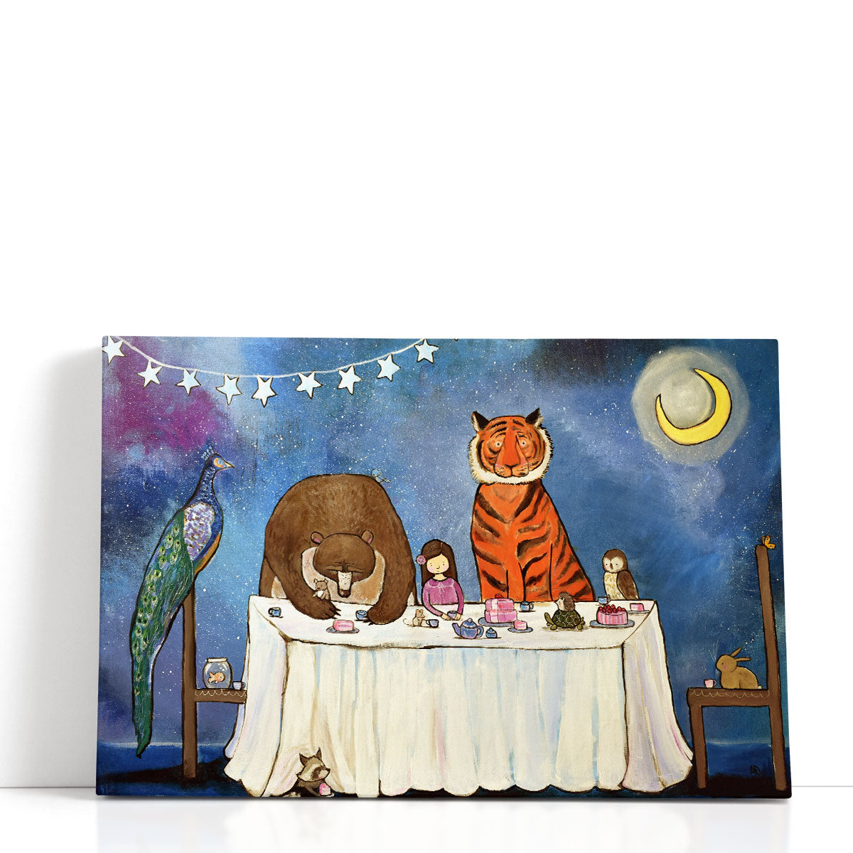 Cake and Tea Canvas Wall Art | Whimsical Blue Scene | Andrea Doss – Framed Flair